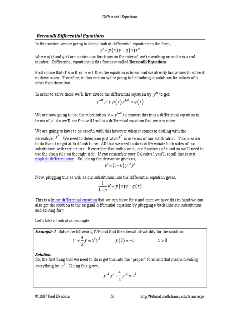 Bernoulli DE | PDF | Equations | Differential Equations