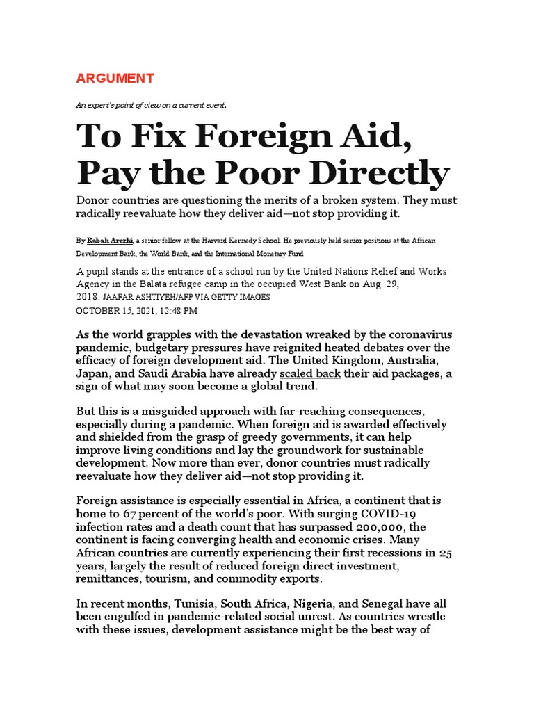 To Fix Foreign Aid, Pay The Poor Directly: Argument | Download Free PDF ...