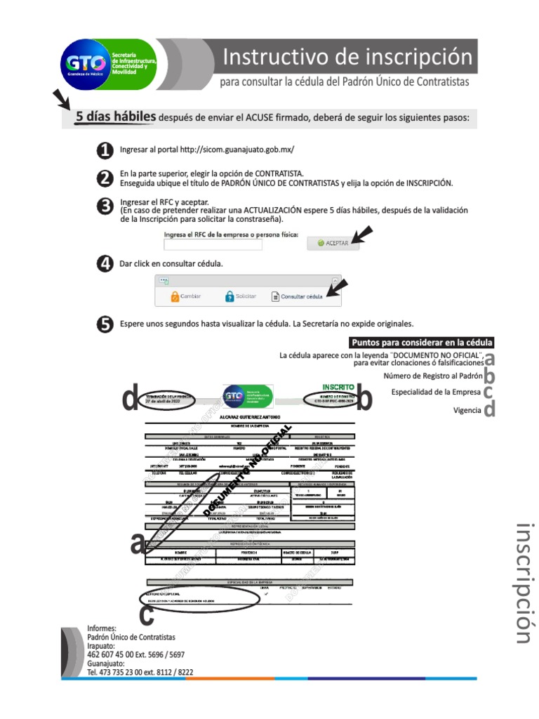 Instrucciones para consultar la cédula en el Padrón Único de Contratistas del estado de ...