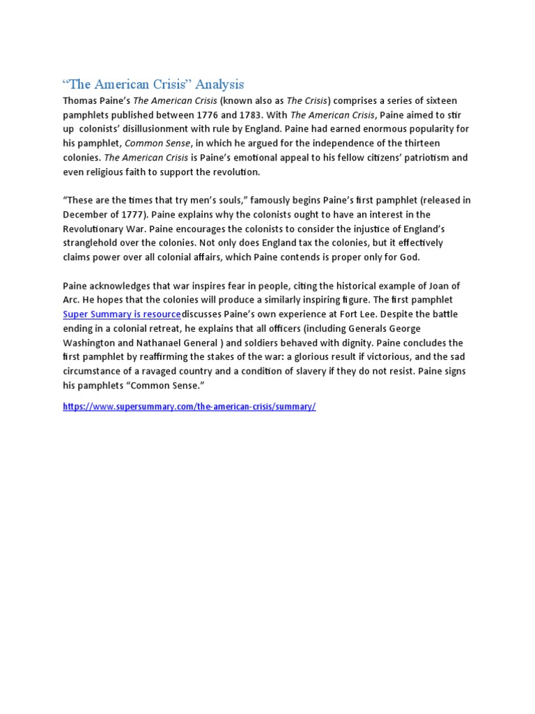 The American Crisis Analysis | PDF