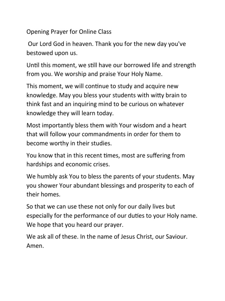 Opening Prayer For Online Class | PDF