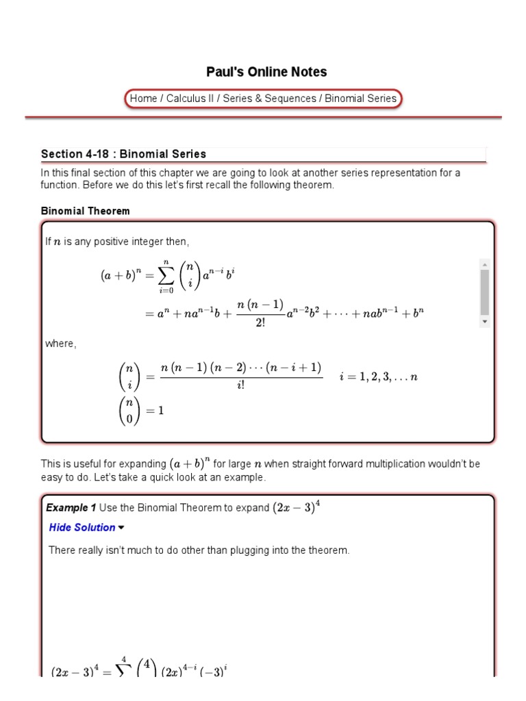 Calculus II - Binomial Series | PDF | Analysis | Complex Analysis