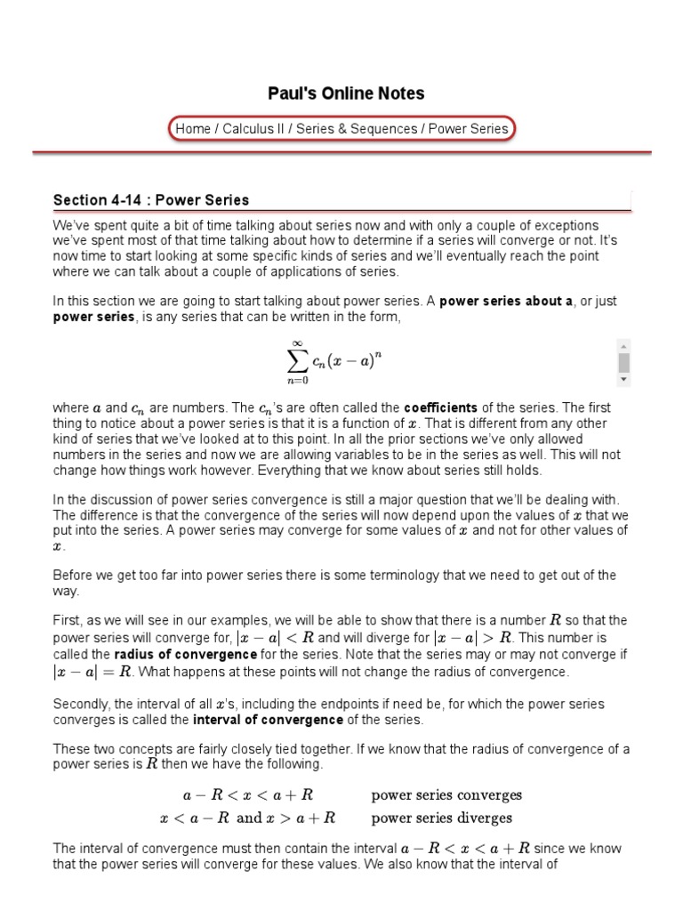 Calculus II - Power Series | PDF | Power Series | Interval (Mathematics)