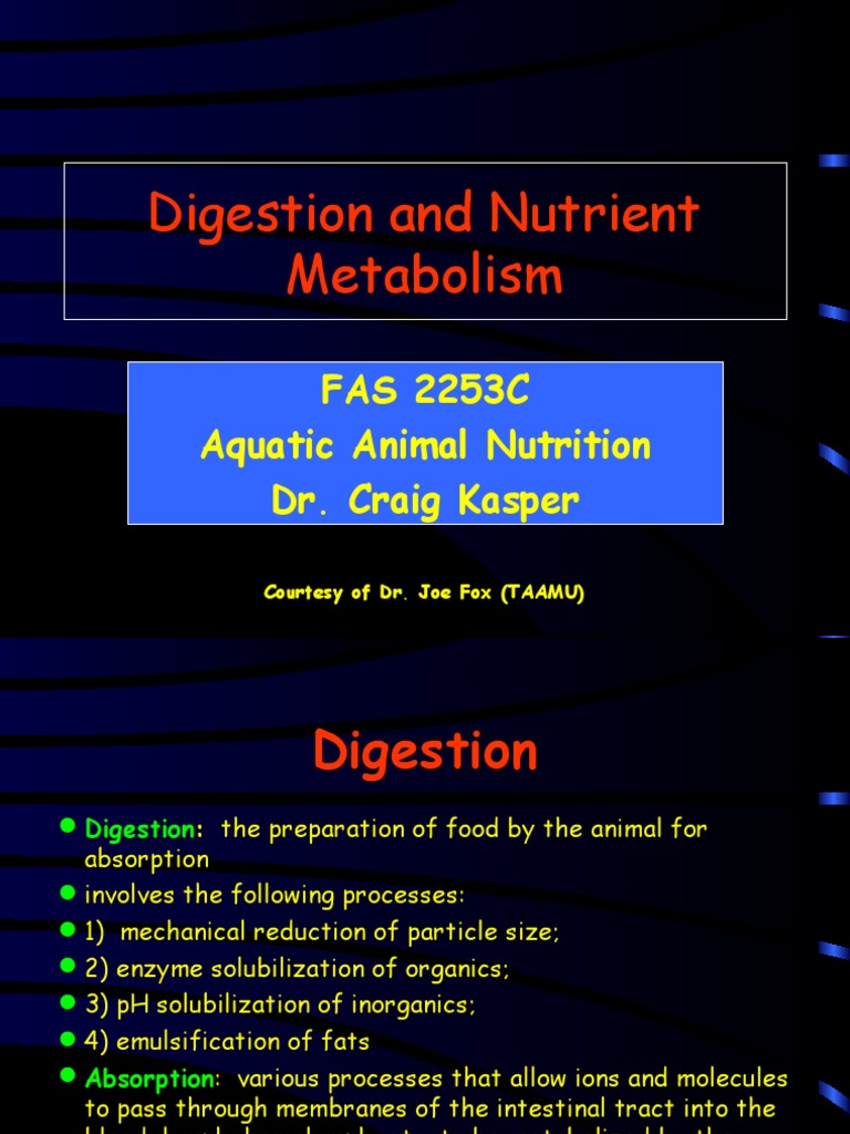 Digestion and Nutrient Metabolism: FAS 2253C Aquatic Animal Nutrition ...
