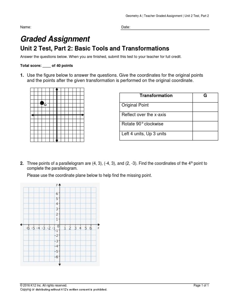 GeometryA Unit 2, Part 2 Test - Transformations | PDF