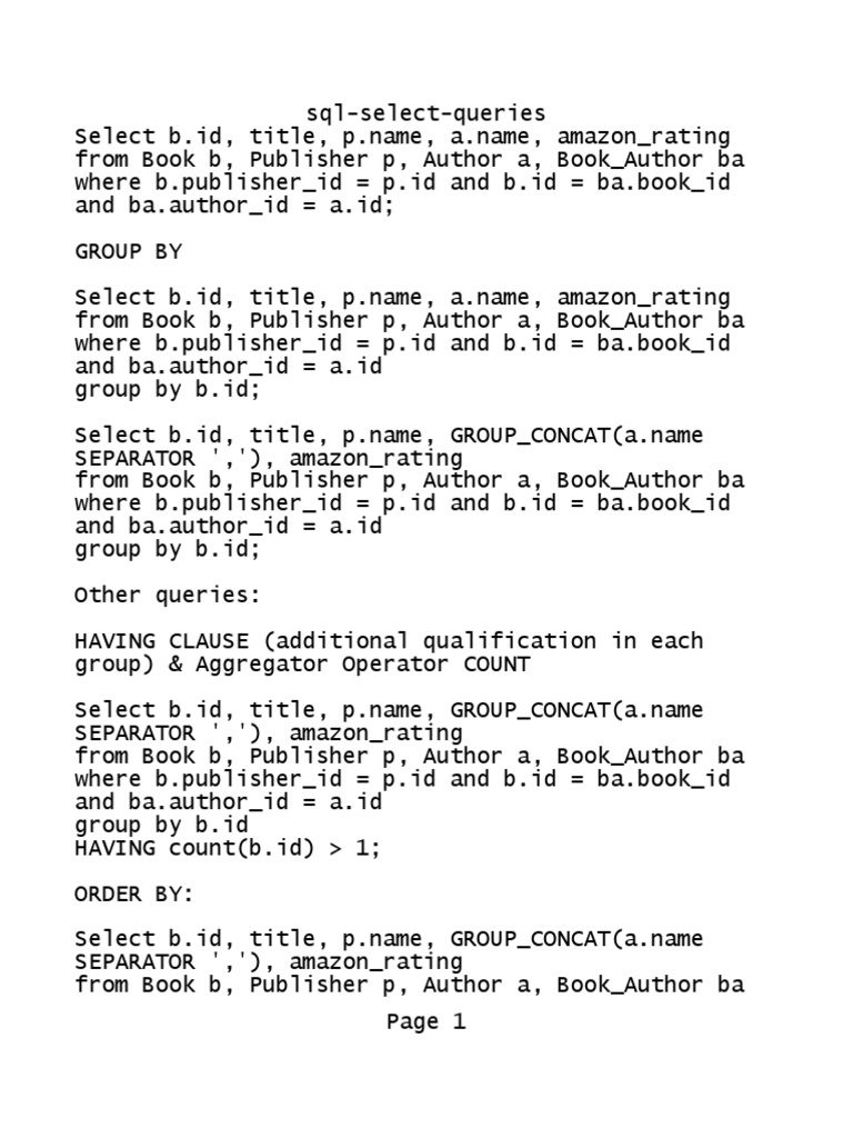 SQL Select Queries | PDF
