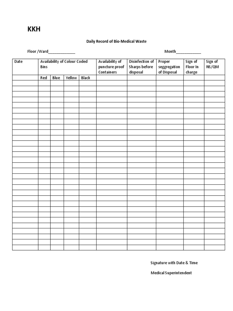 Daily Record of Bio-Medical Waste Management at KKH Hospital ...