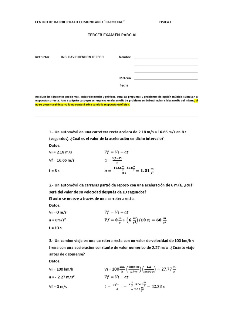 TERCER EXAMEN PRCIAL 2021 Resuelto - 121733 | PDF | Aceleración | Física Aplicada e ...