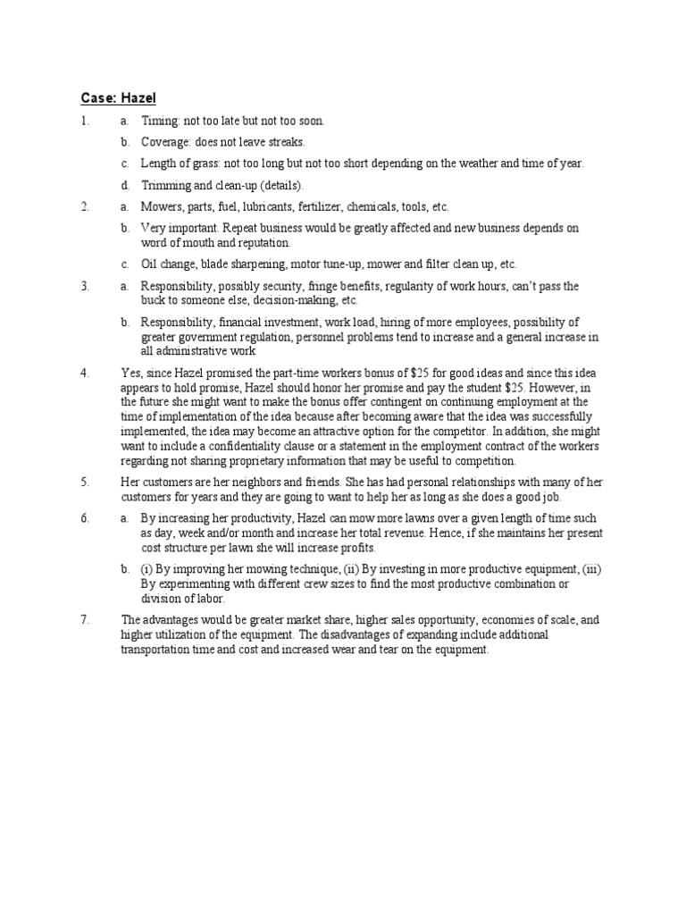 Hazel Case Study Solution | PDF | Employment | Economies