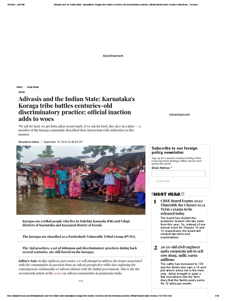 Adivasis and The Indian State: Karnataka's Koraga Tribe Battles ...