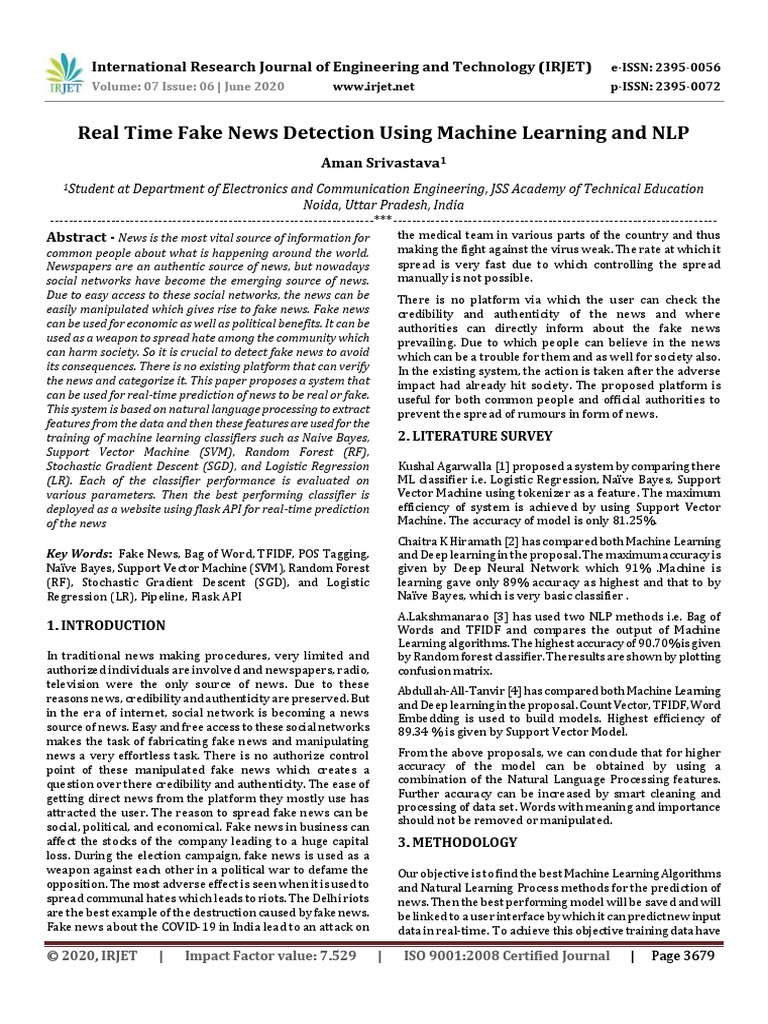 Real Time Fake News Detection Using Machine Learning and NLP | Download ...