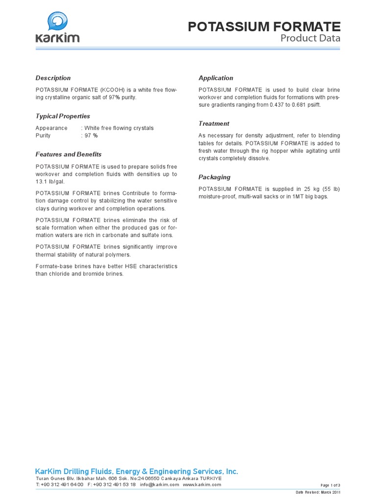 Potassium Formate Brine Specifications | PDF | Diet & Nutrition | Chemistry
