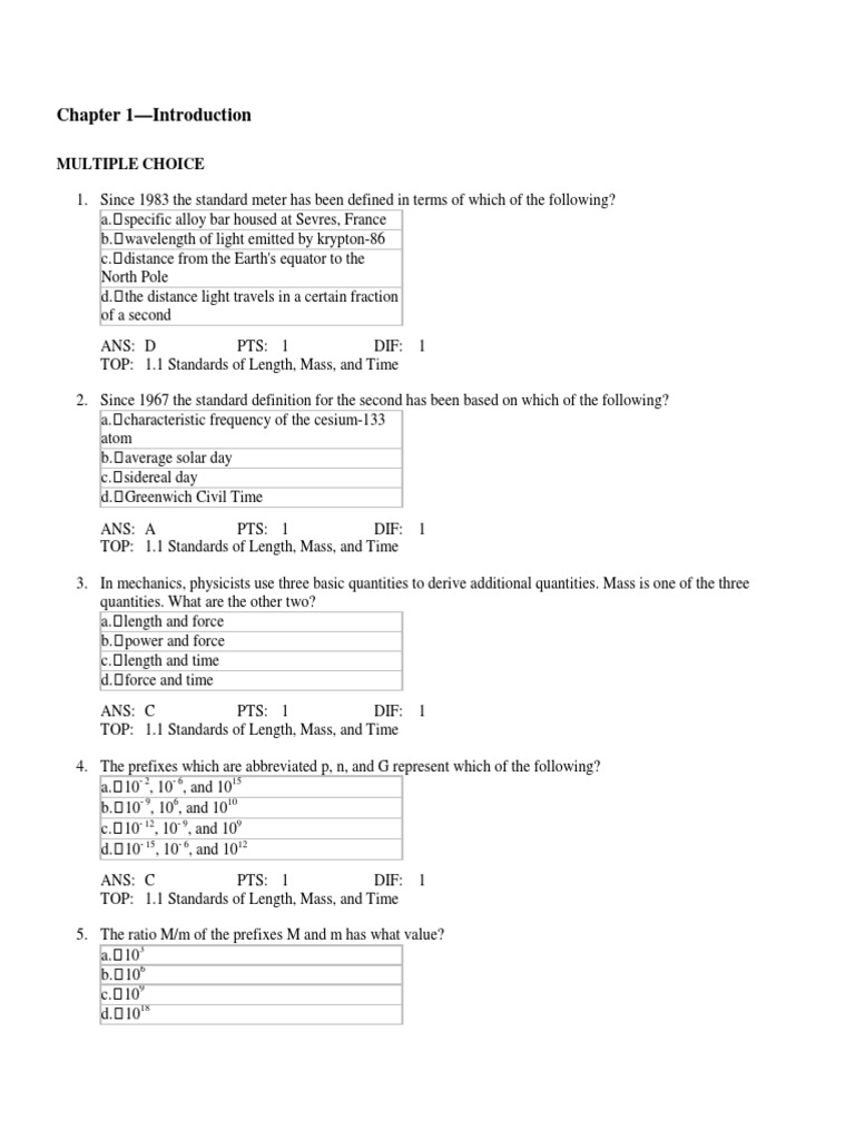 Chapter 1-Introduction: Multiple Choice | PDF | Velocity | Euclidean Vector
