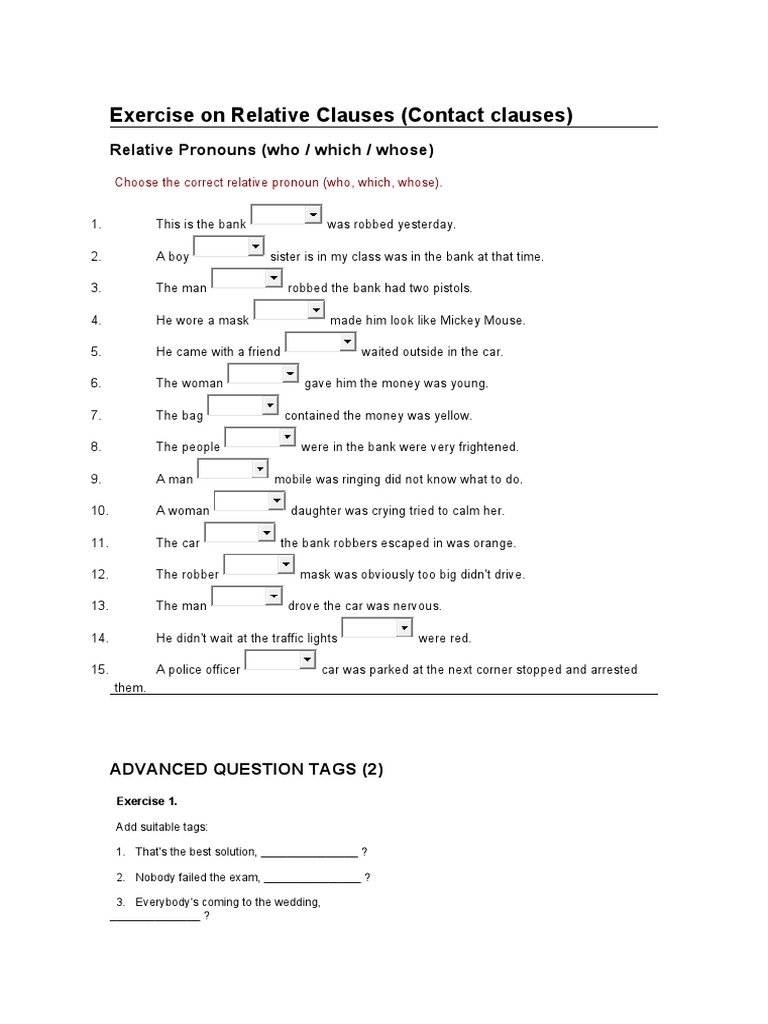 Exercise On Relative Clauses | PDF | Cognitive Science | Grammar