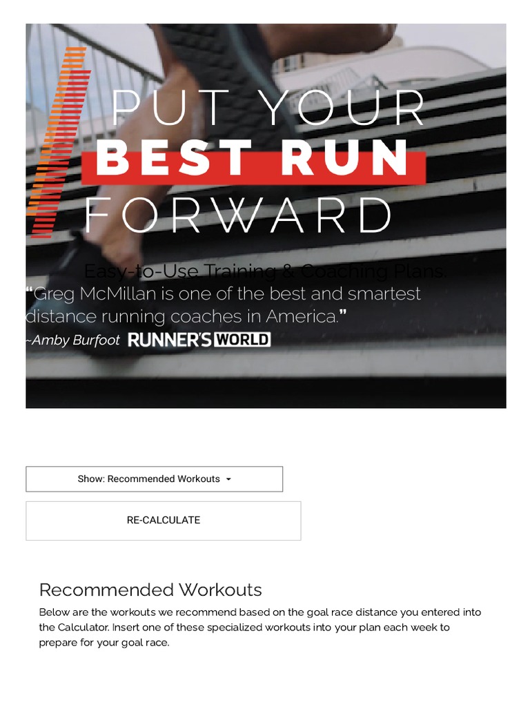 McMillan Running - Recommended Workouts 09-05-21 | PDF