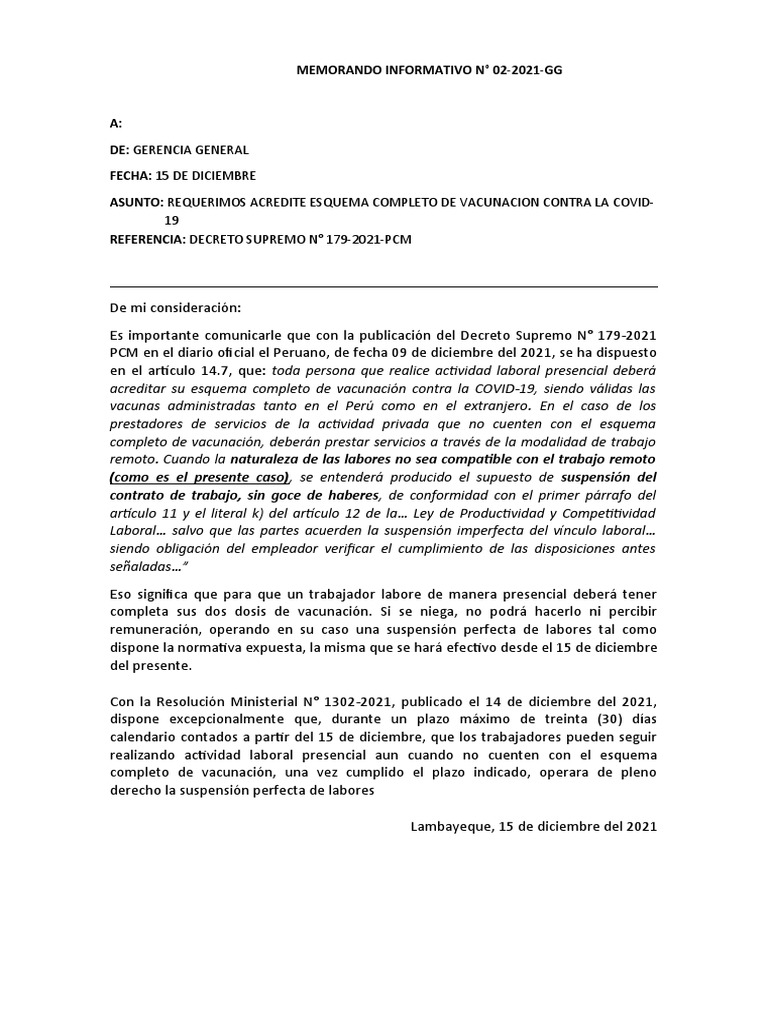 Memorando Informativo-Vacunacion | PDF