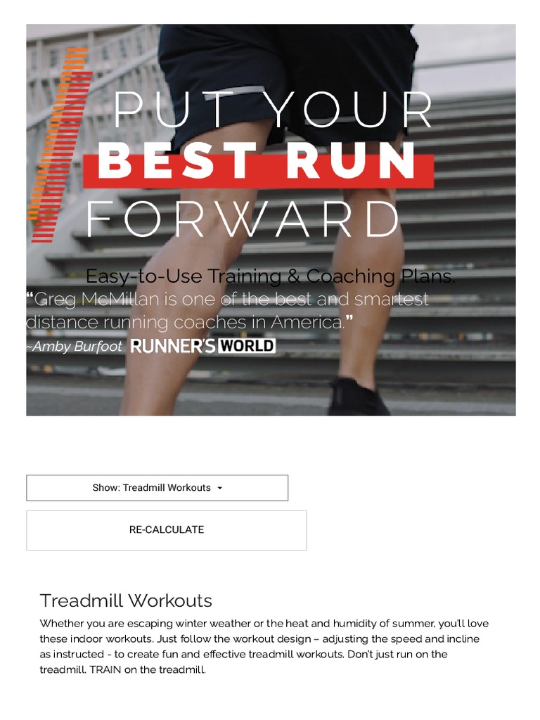 McMillan Running - Treadmill Workouts 09-5-21 | PDF | Physical Exercise ...