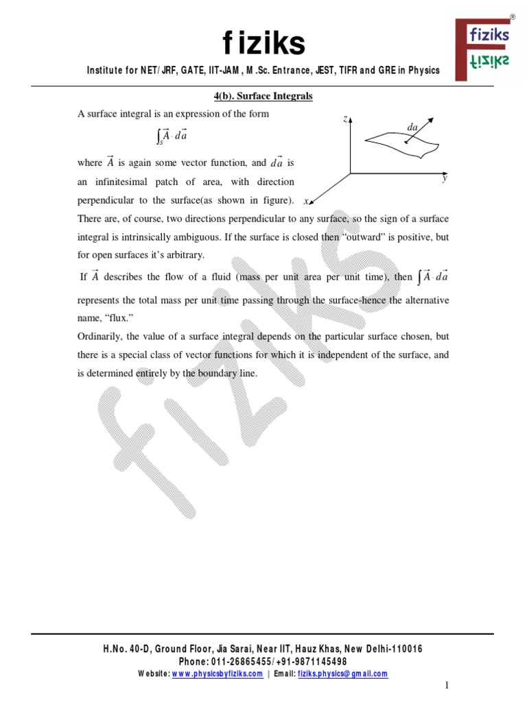 4 (B) - Surface Integrals | PDF | Integral | Multivariable Calculus