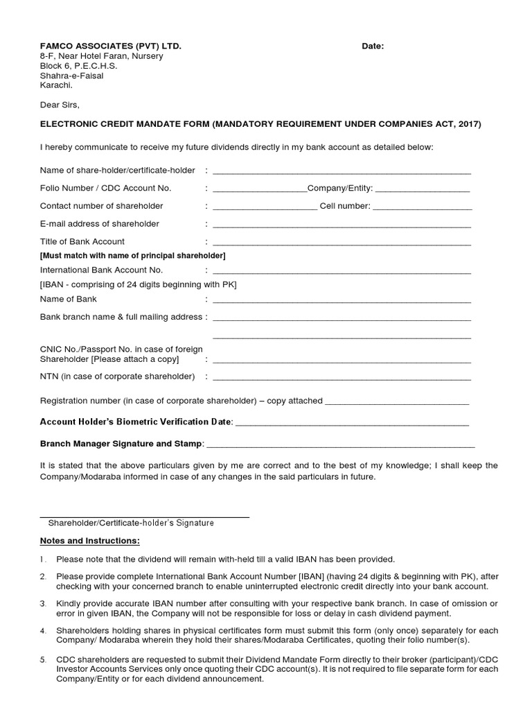 Electronic Credit Mandate Form Blank | PDF