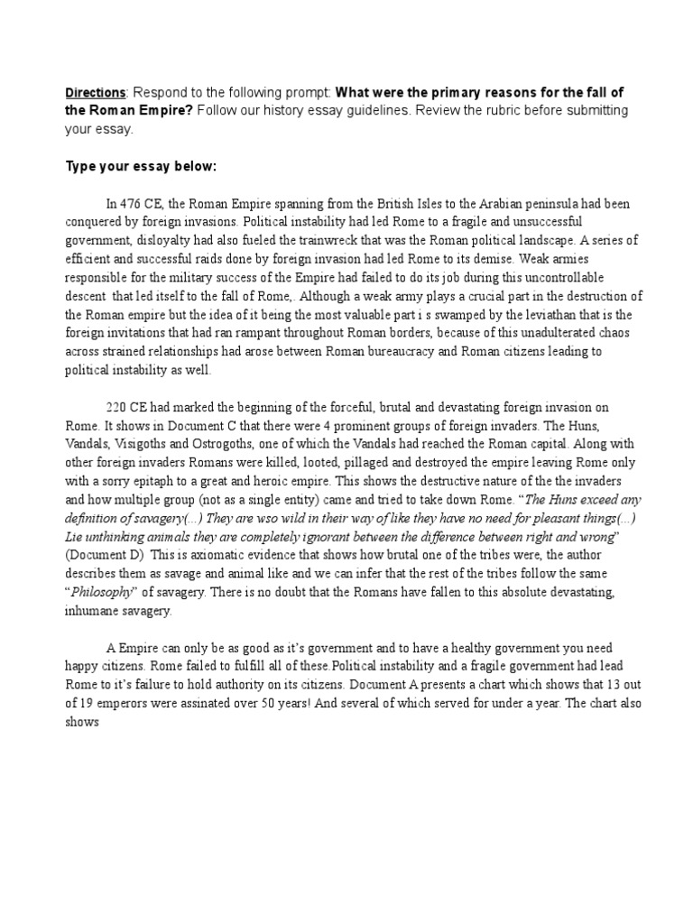VINCENT SCHLEWEIS - Fall of Rome Essay - 14869530 | PDF | Argument ...