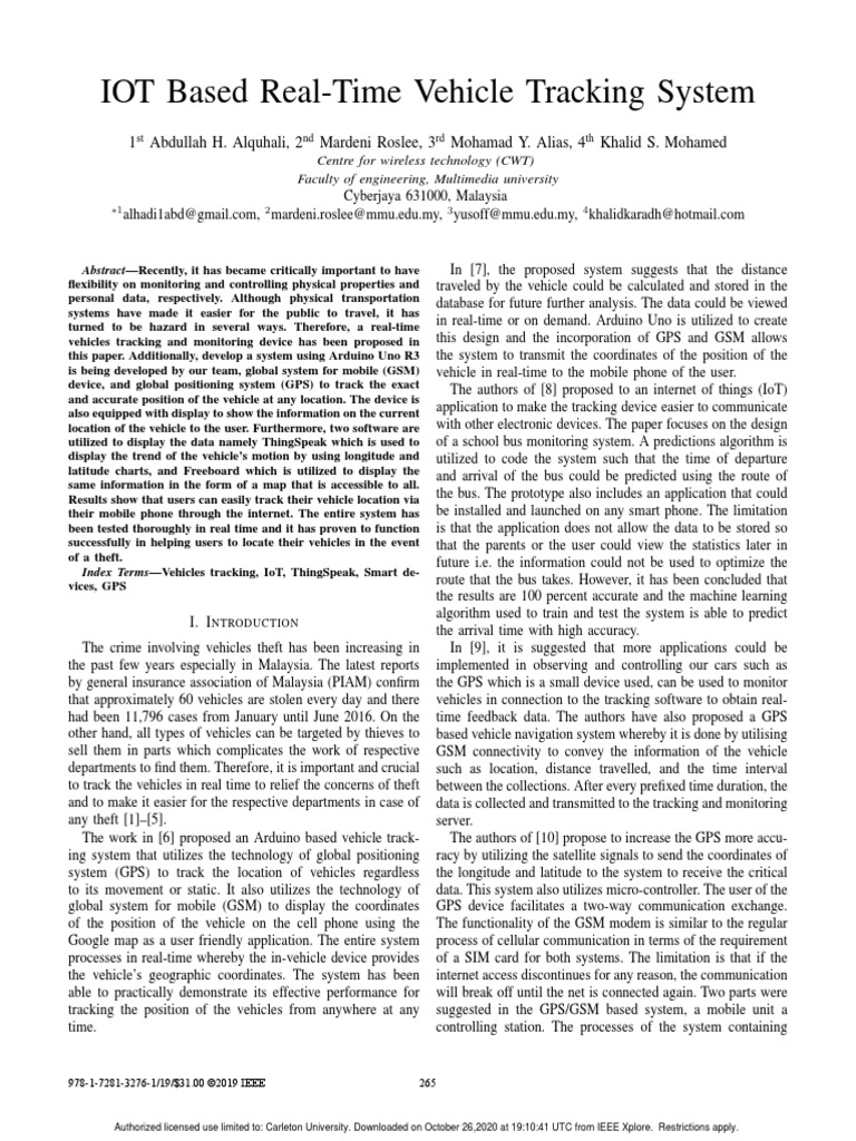 IOT Based Real-Time Vehicle Tracking System | PDF | Global Positioning ...