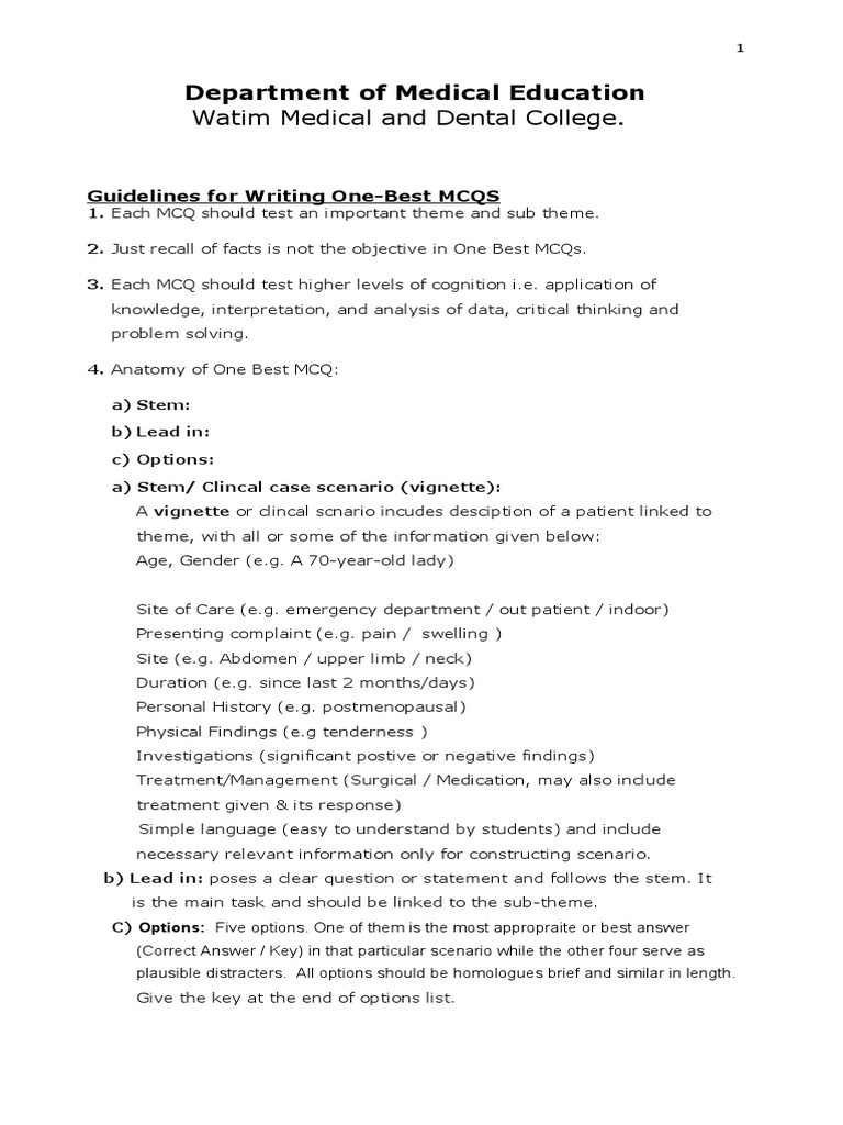 Guidelines for Writing One-Best MCQs | PDF | Multiple Choice | Cognition