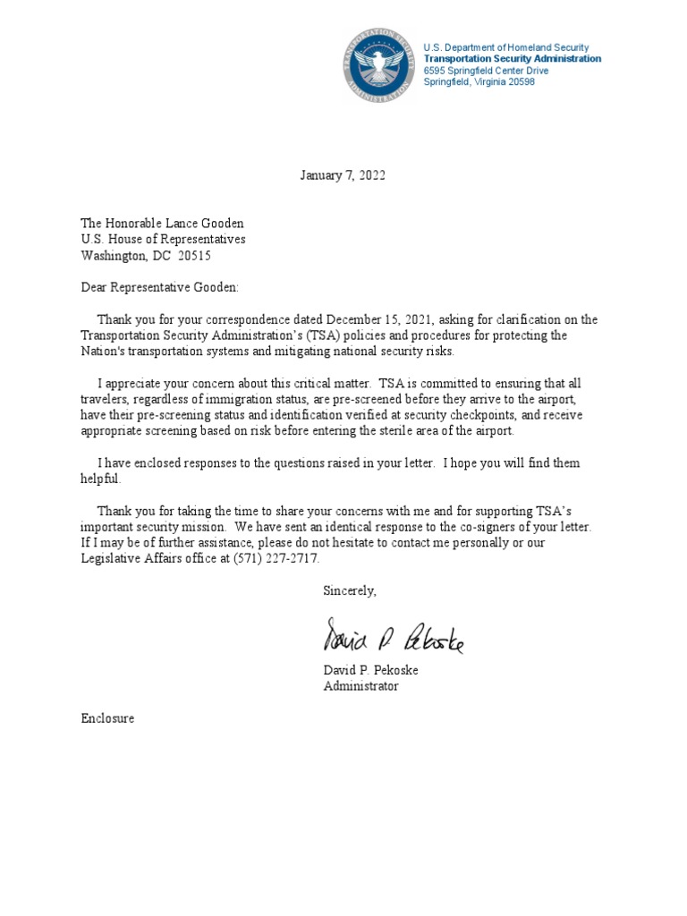 TSA Response To Gooden | PDF | Transportation Security Administration ...