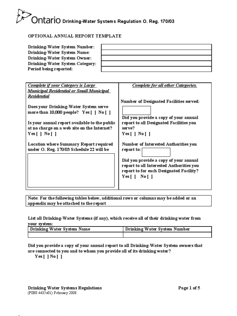 Annual Report Template | Drinking Water | Environmental Science