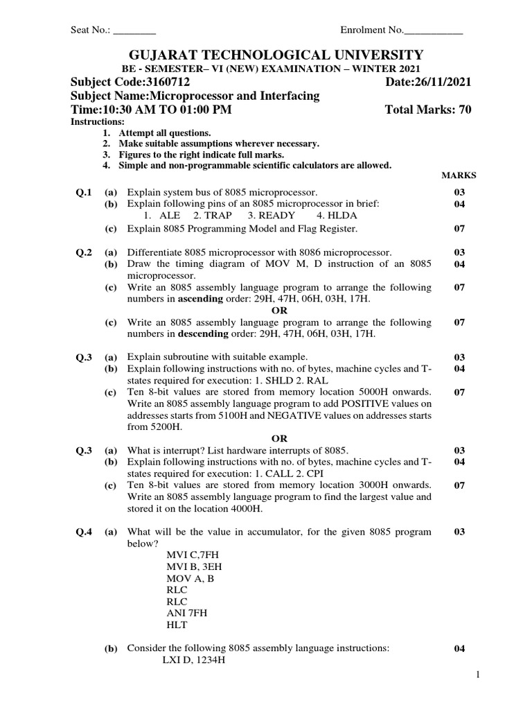 GTU Microprocessor and Interfacing Exam Questions | PDF | Assembly Language | Central Processing ...