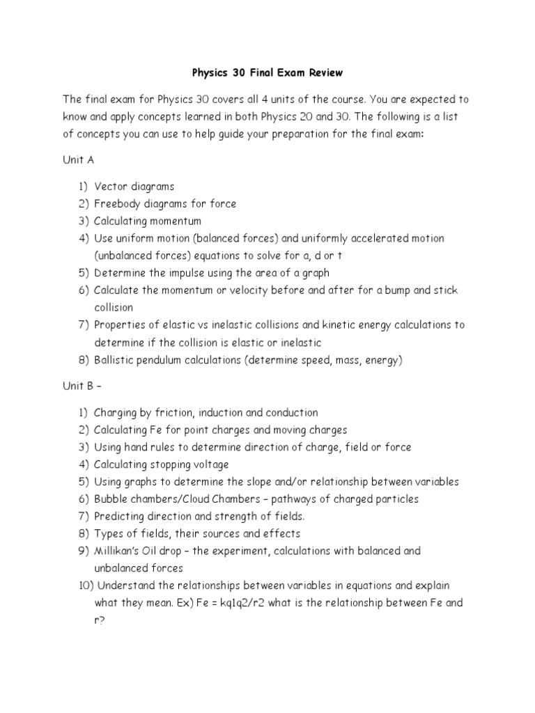 Physics 30 Final Exam Review | PDF | Force | Collision