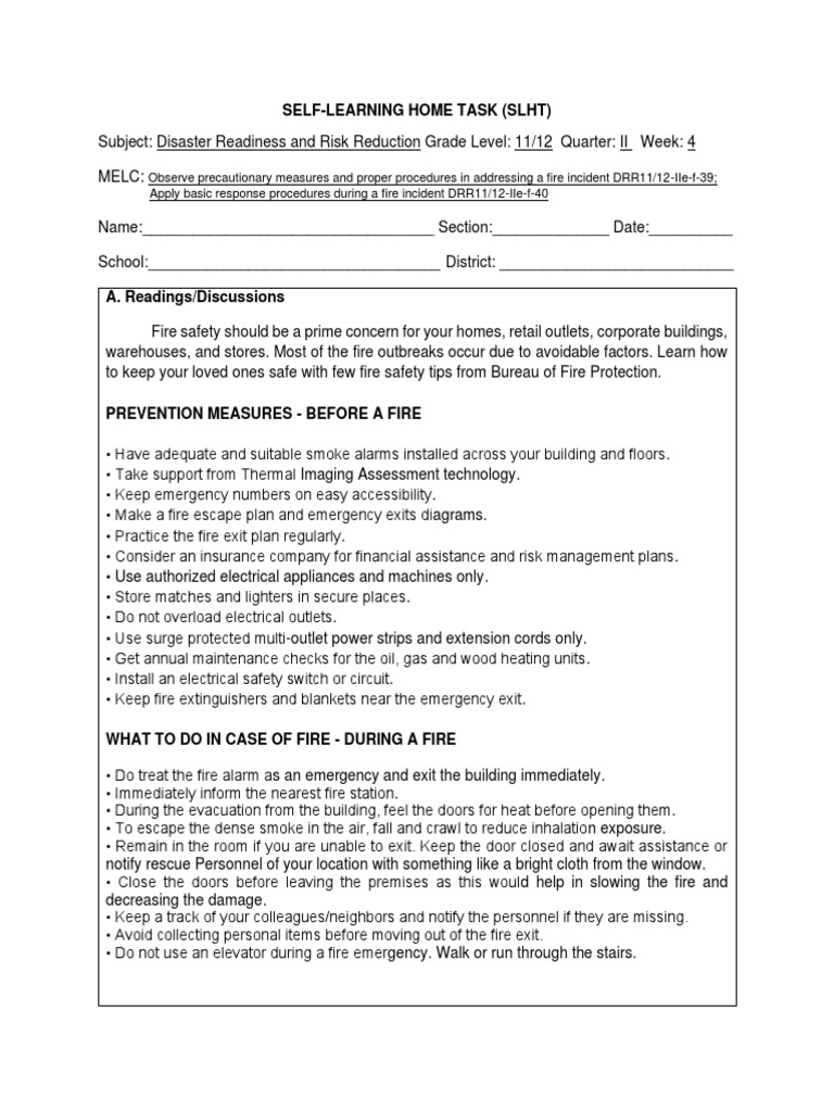 Self-Learning Home Task (SLHT) | PDF | Learning | Emergency