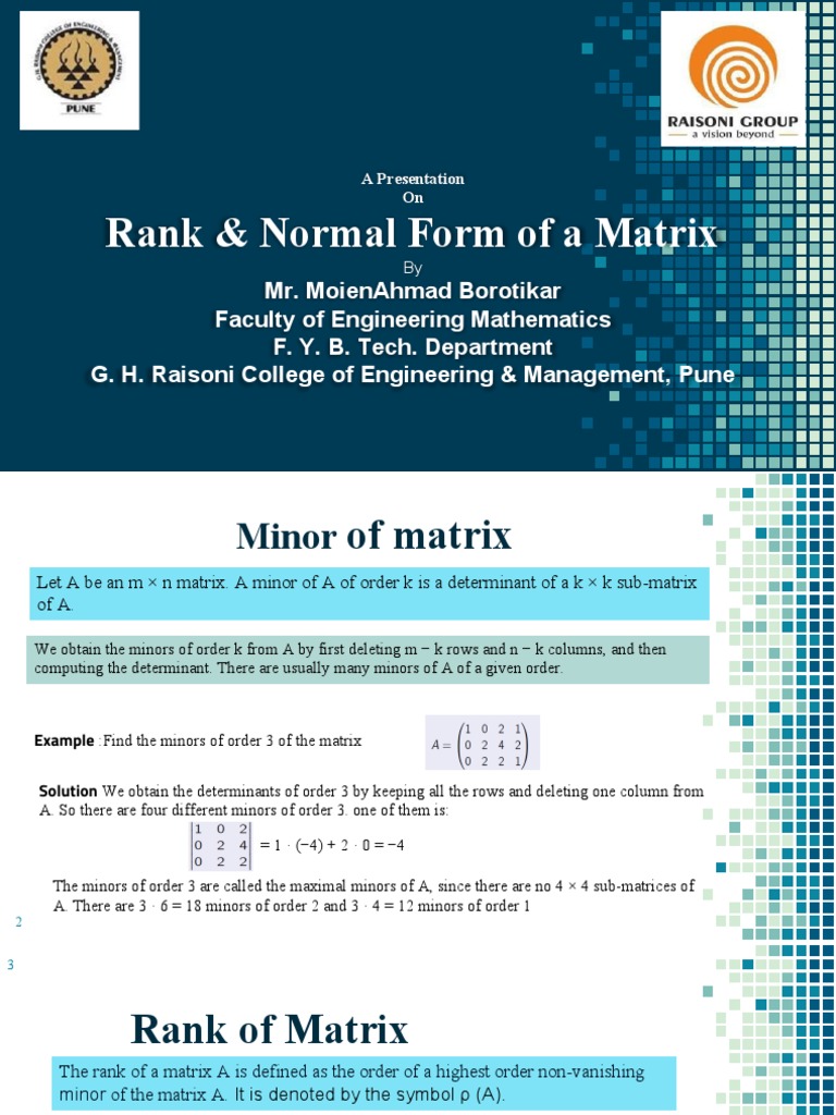 Rank & Normal Form of Matrix | PDF | Matrix (Mathematics) | Mathematics
