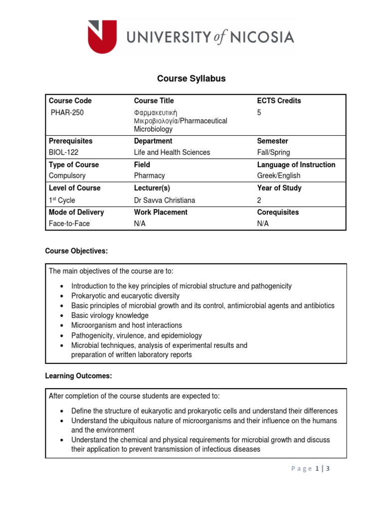 Course Syllabus: Course Code Course Title ECTS Credits | PDF ...