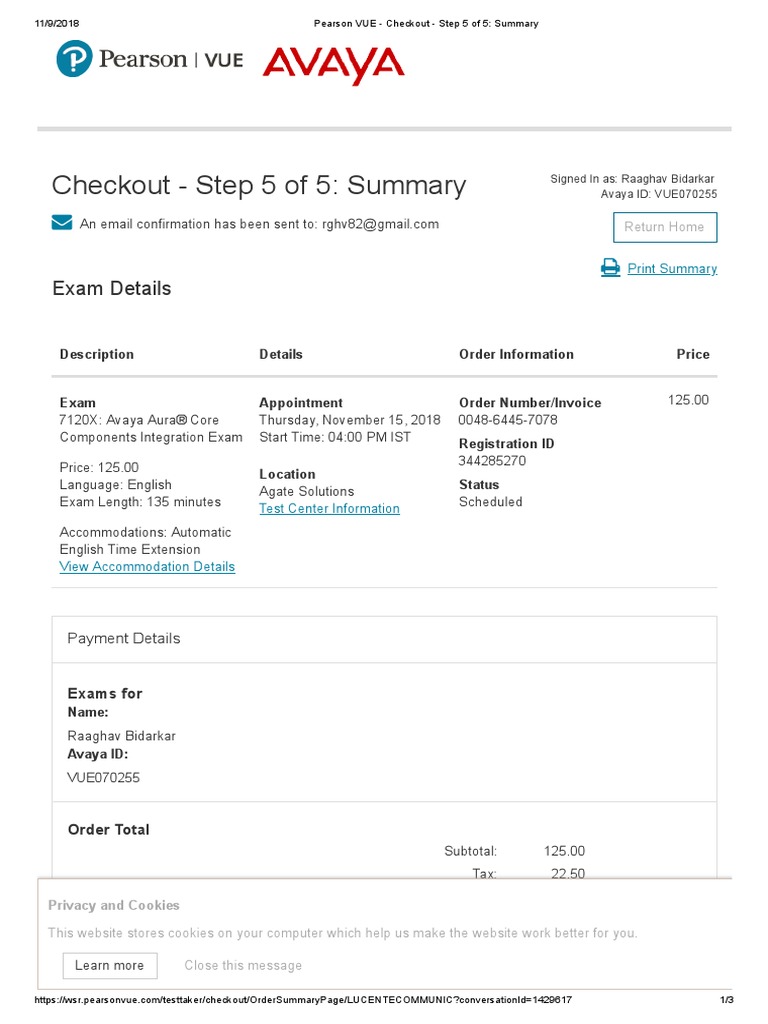 Pearson VUE - Checkout - Step 5 of 5 - Summary | PDF | Point Of Sale ...
