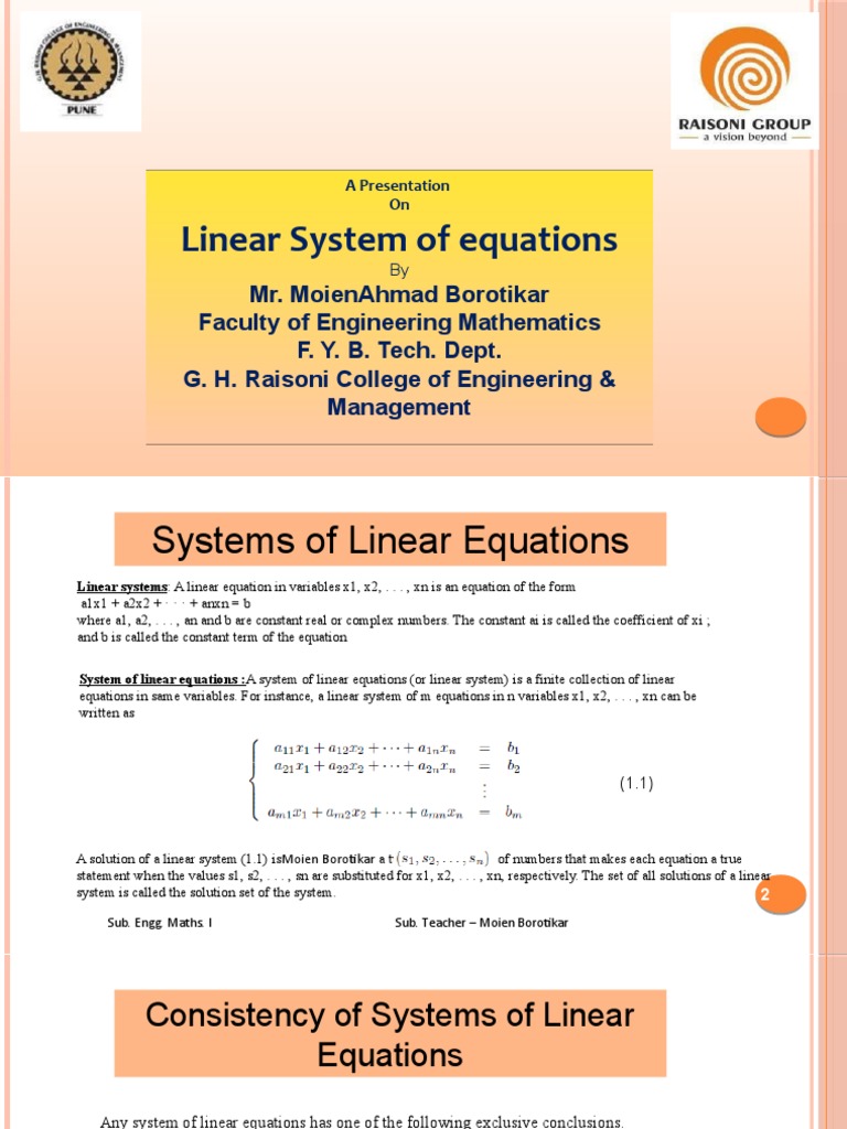 Linear System of Equations | PDF | System Of Linear Equations | Equations