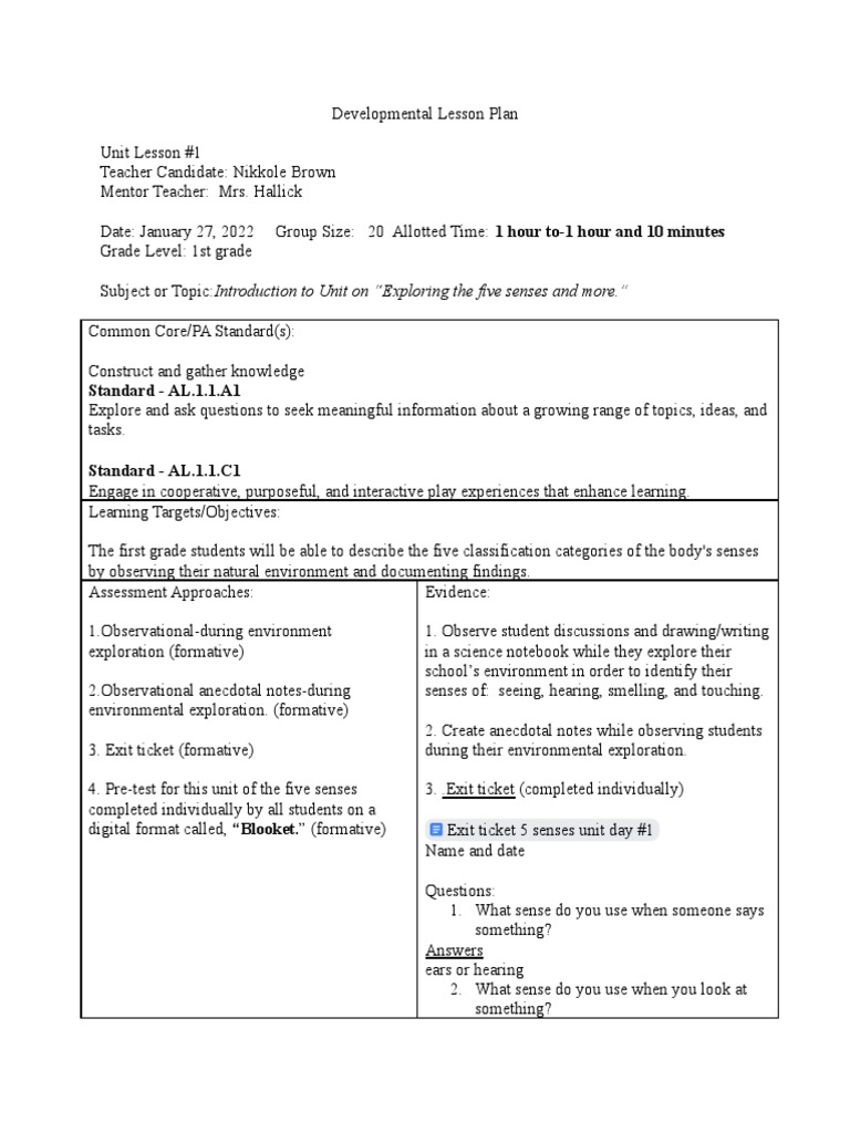 5 Senses Lesson 1 Introduction | PDF | Senses | Teachers