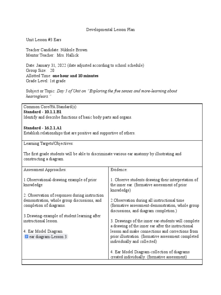 5 Senses Unit Lesson Day 3 Ears | PDF | Ear | Hearing