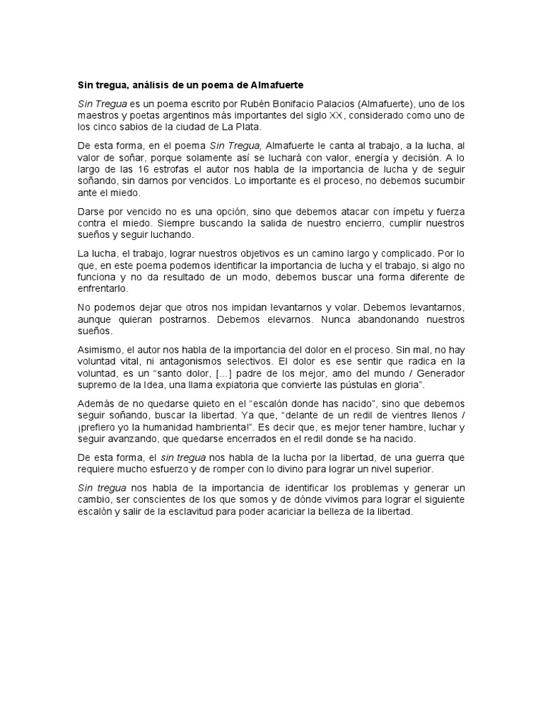 Sin Tregua, Análisis de Un Poema de Almafuerte | PDF