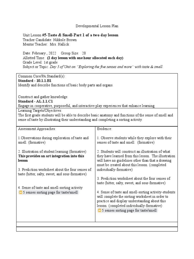 5 Senses Lesson Day 5-Taste Smell | PDF | Taste | Senses