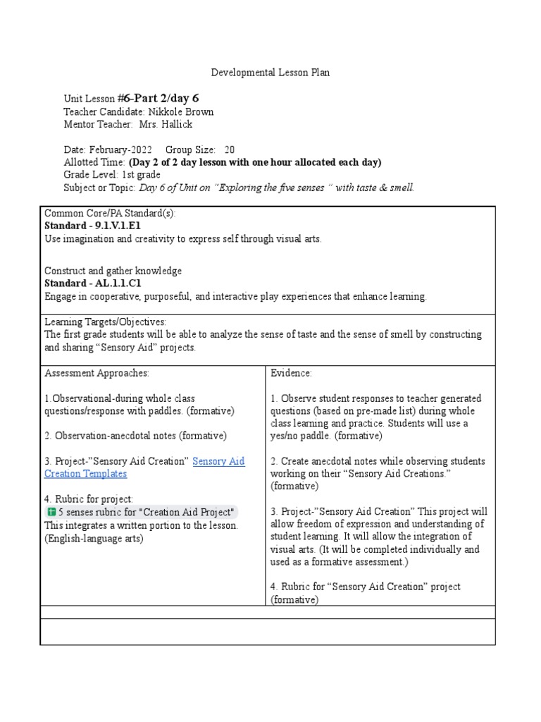 5 Senses Lesson Day 6 Extention With Taste Smell | PDF | Senses | Taste