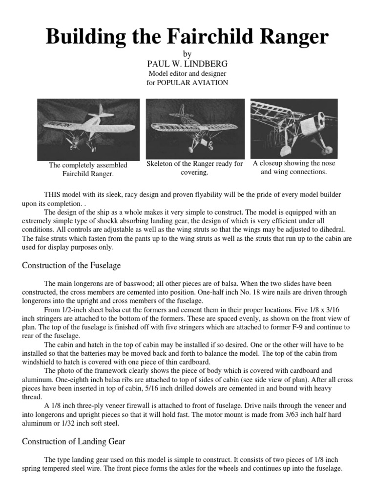 Building The Fairchild Ranger: by Paul W. Lindberg | PDF | Fuselage ...