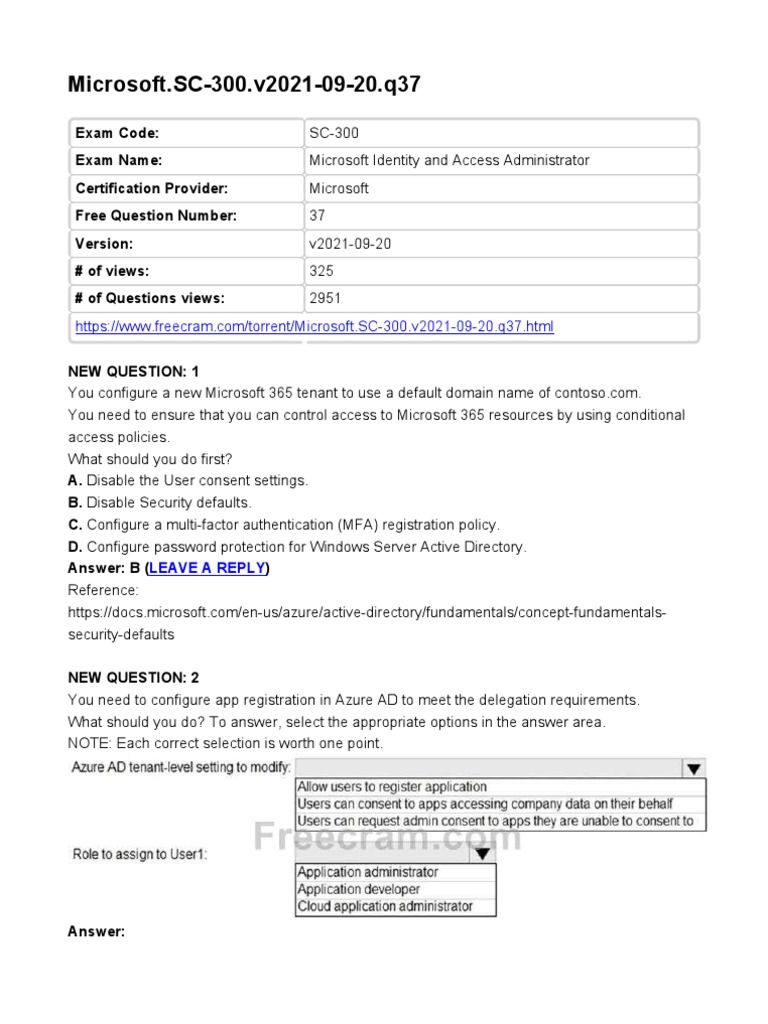 Microsoft - SC-300.v2021-09-20.q37: Leave A Reply | PDF | Active ...