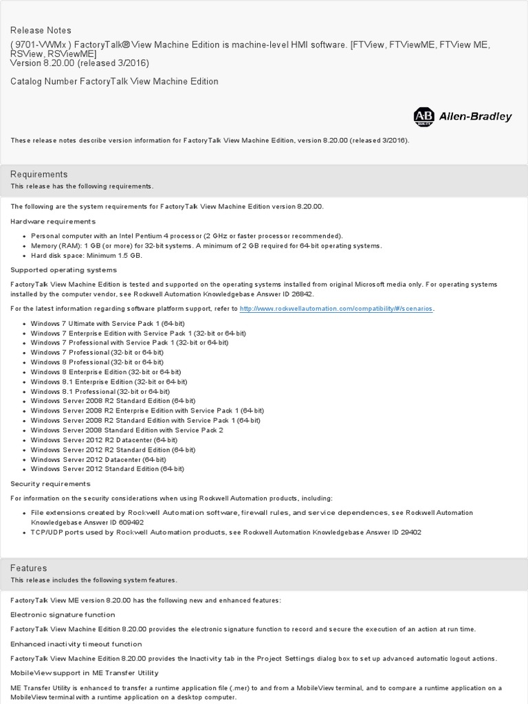 FactoryTalk View Machine Edition - 8.20.00 (Released 3 - 2016) | PDF ...