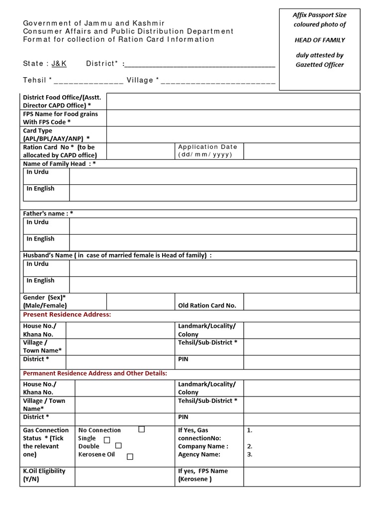 Ration Card Application Format J&K | PDF | Government And Personhood