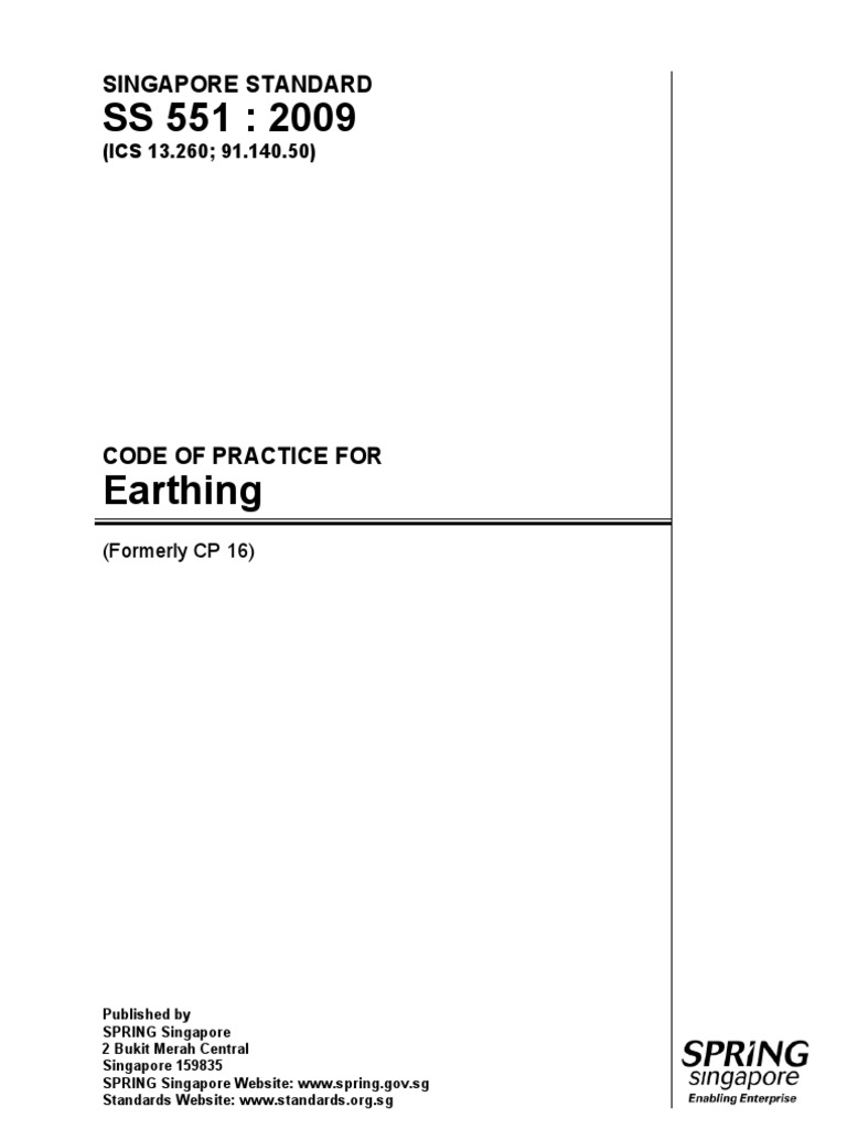 SS 551: 2009 Code for Earthing Standards | PDF | Electrical Substation ...