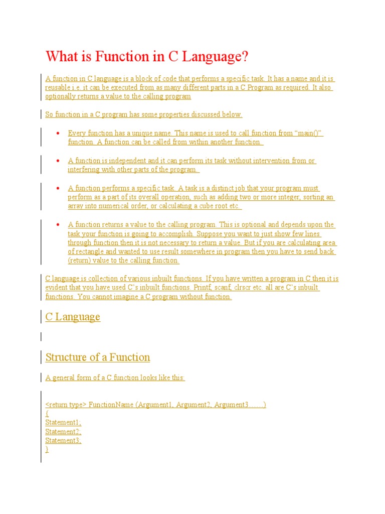 What Is Function in C Language | PDF | Subroutine | Parameter (Computer ... What Is Function in C Language | PDF | Subroutine | Parameter (Computer ...