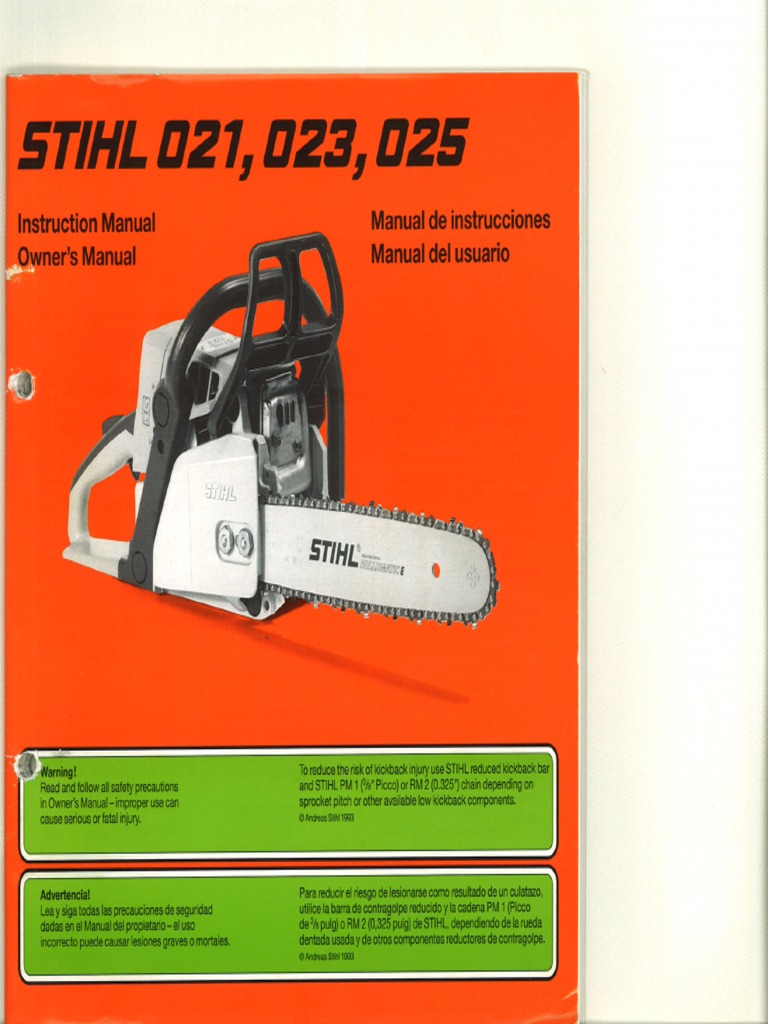 Stihl Ms 021 023 025 Owners Instruction Manual | PDF