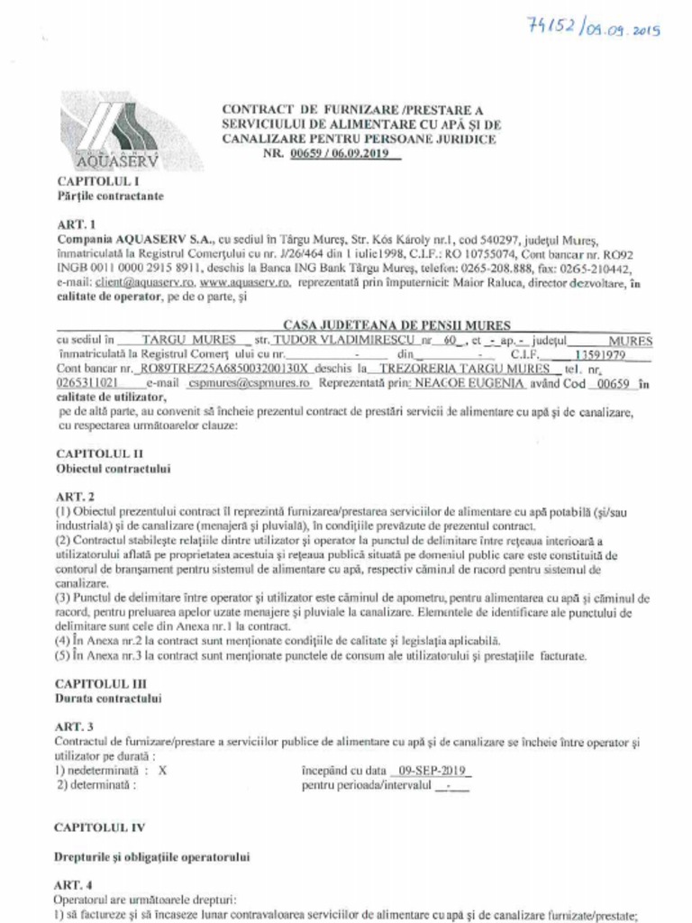 Contract Furnizare Apa Potabila - Aquaserv | PDF