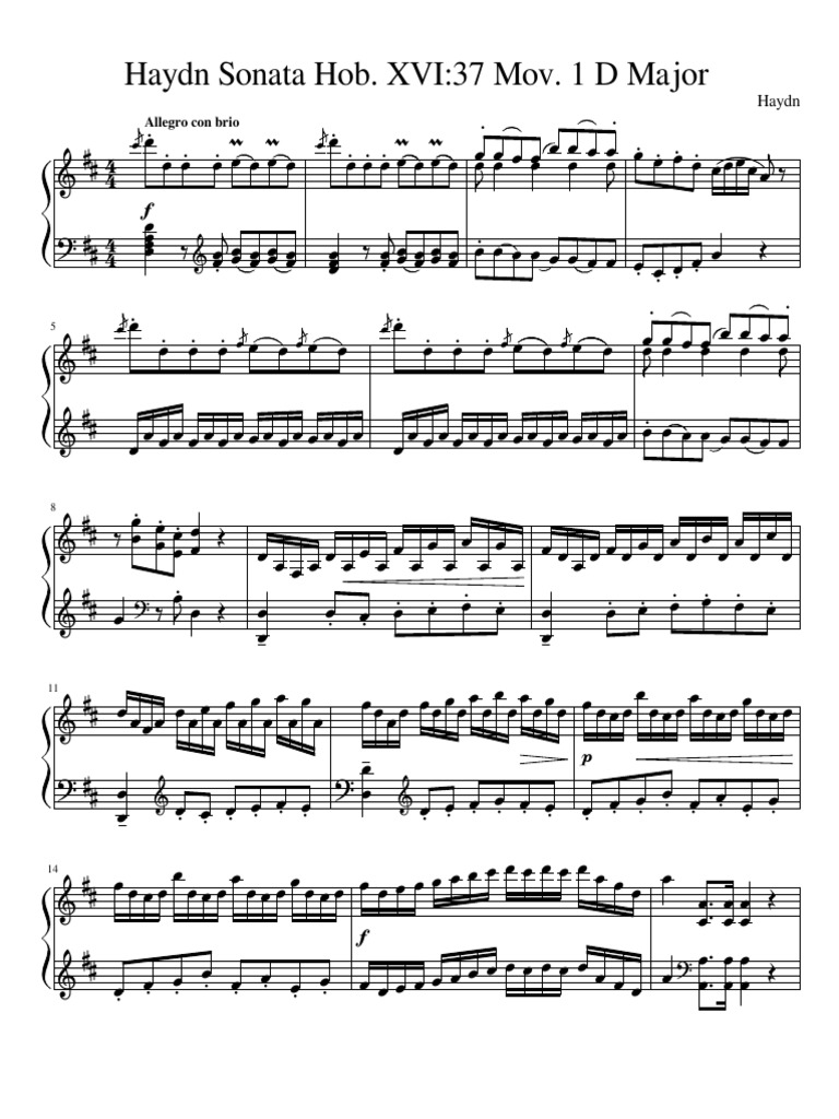 Haydn Sonata Hob. XVI37 Mov. 1 D Major | PDF | Musical Compositions ...