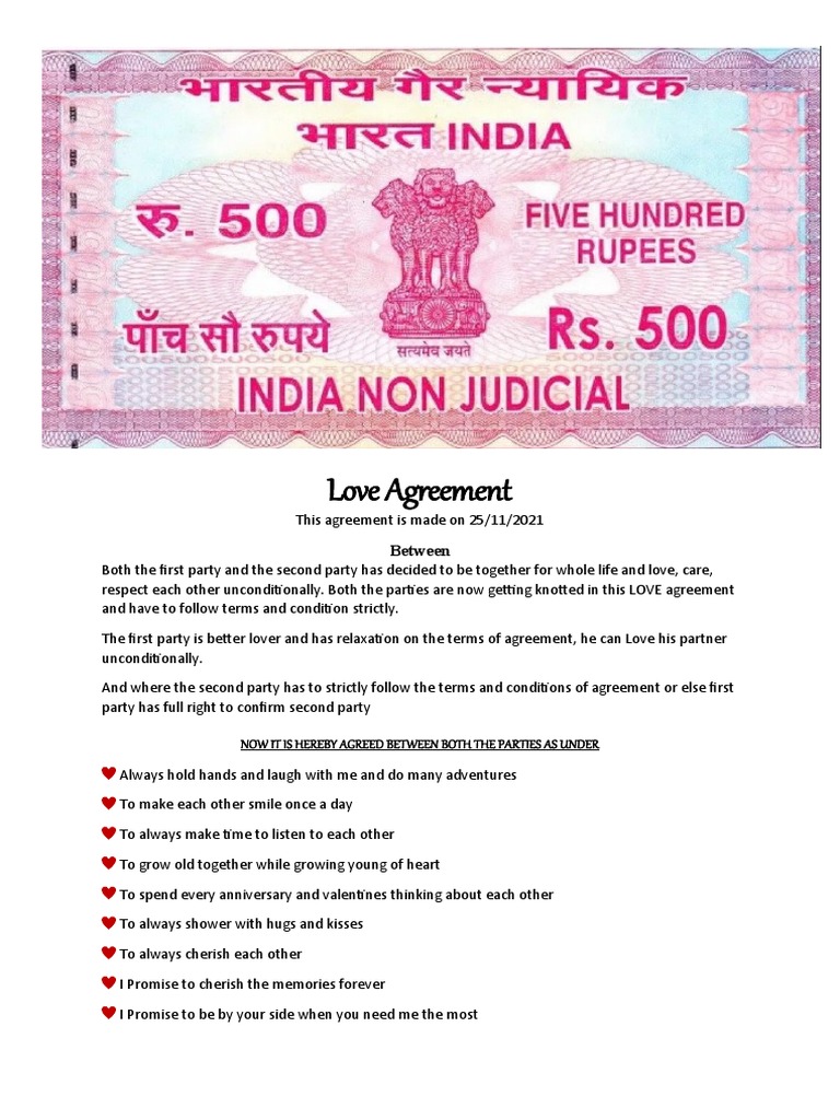 Love Agreement: Between | PDF